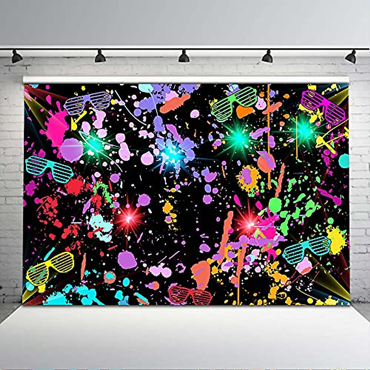 Avezano Neon Glow in The Dark Backdrop Paint Splatter Graffiti Glow Party 80s 90s Themed Birthday Background Colorful Neon Party Birthday Backdrops Photo Studio Props (7x5)
