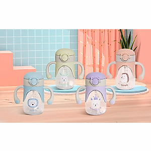 Bunnytoo Baby Sippy Cup with Weighted Straw - Ideal for 1+ Year Old and Transitioning Infants 6-12 Months - Spill-Proof and Easy to Hold with Handle - 8oz (Apricot)