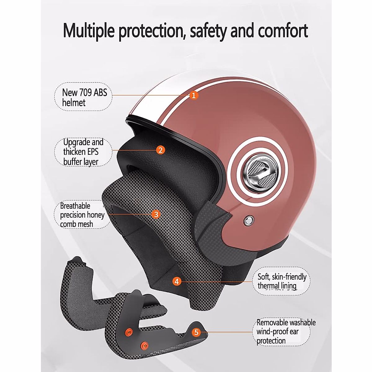 Cool Girl Open Face Motorcycle Helmet, Men Women Retro Electric Motorbike Half Helmet with Long Sun Visor, DOT Approved Vespa Scooter Adults 3/4 Sunscreen Breathable Four Seasons Helmet -M-54-64CM