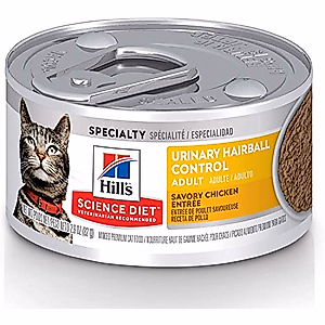 Hill's Science Diet Wet Cat Food, Adult, Urinary & Hairball Control, Savory Chicken Recipe, 2.9 oz. Cans, 24-Pack