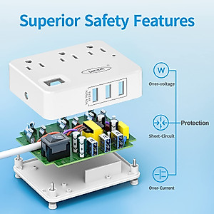 Power Strip, Bototek Extension Cord with 3 Widely Outlets 3 USB Ports, Flat Plug, 4Ft Desk USB Charging Station for Dorm Room Home and Cruise Ship Essentials Travel