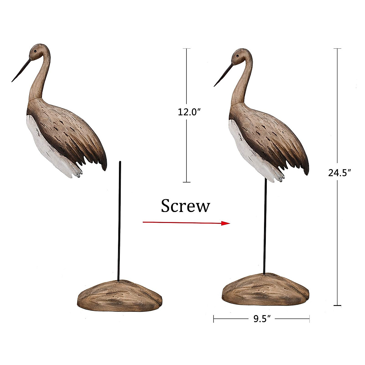 K KILIPES Rustic Heron Statue Bird Sculpture Wood Crane Figurines Home Decor Decorative Animal Crane Statue Garden Decor