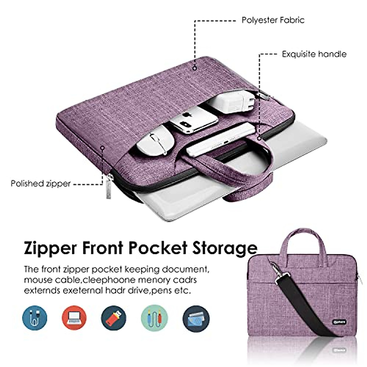 Qishare 11.6 12 inch Laptop Case Laptop Shoulder Bag, Multi-functional Notebook Sleeve Carrying Case With Strap for Notebook Microsoft Surface Pro Macbook Air 11 12(Purple Lines)