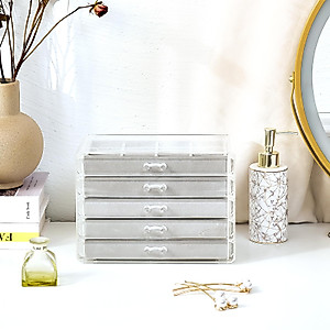 ProCase Earring Holder Organizer Jewelry Box with 5 Drawers, Acrylic Clear Earring Case with Adjustable Velvet Trays for Women - Grey, 5 Layers