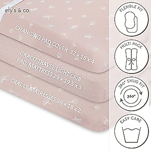 Ely’s & Co. Changing Pad Covers│Cradle Sheets 2-Pack — Combed, 100% Jersey Cotton for Baby Girl — Rosewater Pink, Pin Dots & Gingko Leaves