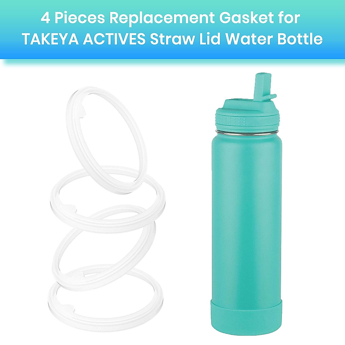 BOSORIO 4 Pack Gaskets Compatible with TAKEYA Actives Straw Lid Water Bottle 14oz 16oz 18oz 22oz 24oz 32oz 40oz, Replacement Rubber Seals Part for Straw Lid(Not for Spout Lid)