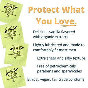 GLYDE Vanilla Flavored Ultra Thin Condoms - 4 Count - Organic Flavor Extract, Ultra-Thin, Vegan, Non-Toxic, Medium Size Natural Rubber Latex, 53mm Standard Fit