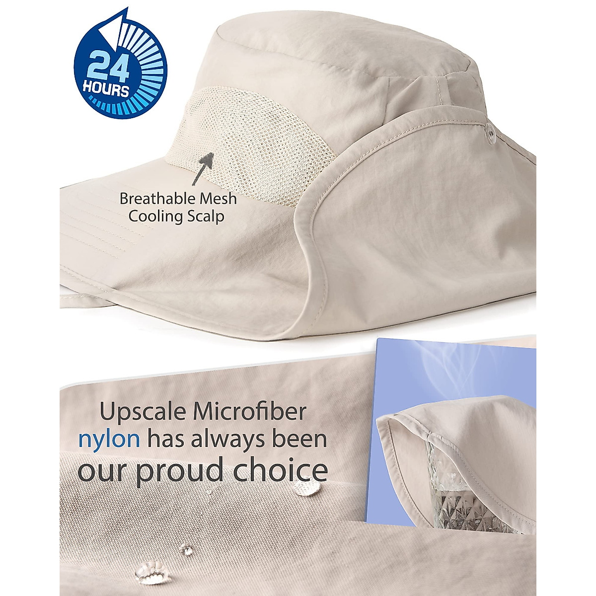 Camptrace Wide Brim UPF 50+ UV Protection Sun Hats Hiking Fishing Gardening Hats with Large Neck Flap for Womens Mens Nylon, Beige