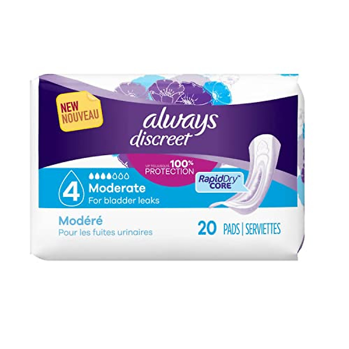 Always Discreet, Incontinence Pads, Moderate, Regular Length, 20 Count Size - 1 Pack