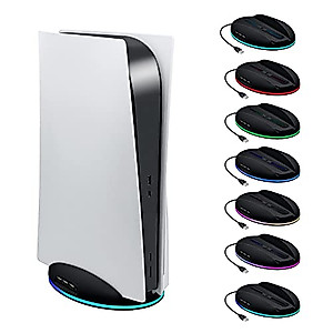 Tolesum RGB Vertical Holder Stand for PS5 Console, LED Light Base with 3 Extra USB Hub Docking Station Stand for PS5 Console - Black