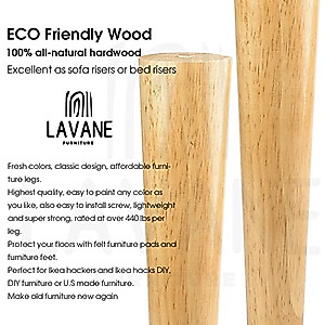 La Vane 6 inch / 15cm Wooden Furniture Legs, Set of 4 Solid Wood Tapered M8 Replacement Furniture Feet with Pre-Drilled 5/16 Inch Bolt & Mounting Plate & Screws for Couch Sofa Cabinet Ottoman