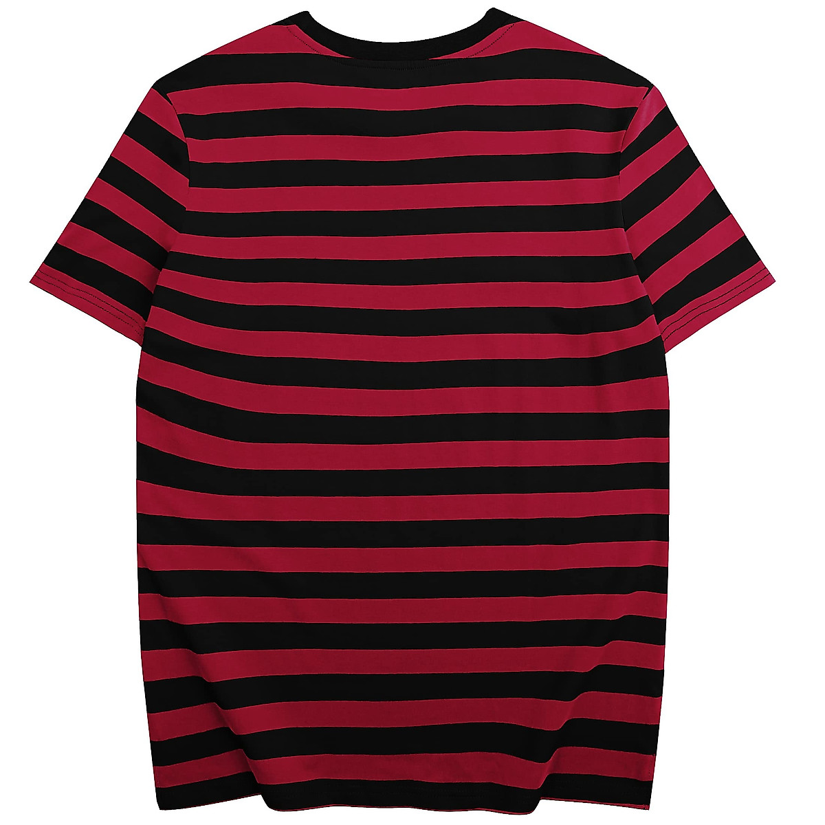 KESIHAN Men's Casual Cotton Spandex Striped Crewneck Short-Sleeve T-Shirt Basic Pullover Stripe tee Shirt(XL Black Red)