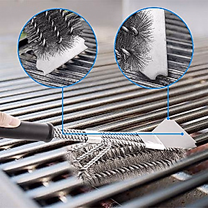 MEMX Grill Brush and Scraper,Strong BBQ Cleaner Accessories,Safe Wire Bristles 18" Stainless Steel Barbecue Triple Scrubber Cleaning Brush,Perfect Tools for Gas/Charcoal Grill.