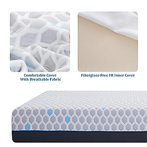 EGOHOME 10 Inch Queen Mattress, Charcoal Gel Cooling Memory Foam Mattress in a Box, Medium Fiberglass Free Mattress, CertiPUR-US Certified, Hexagonal Pattern