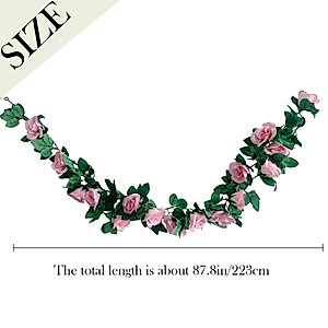 MUYG 2 Pack Artificial Rose Vine Garland Fake Roses Flowers Plants Vines Hanging Floral Leaves Decoration for Wedding Party Table Garden Arch Wall Home Room Decor(Pink)
