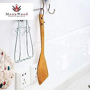 Wooden Spatula for Cooking - 12 Inch Premium Utensils Long Handled, Kitchen Spurtle Set Ideal for Pan and Wok - Wood Turner, Corner Spatula, Spoons, Scraper, Frying Pack of 2