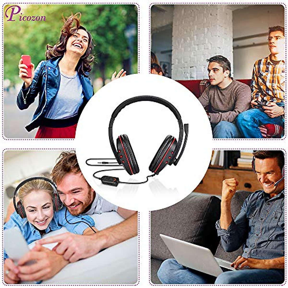 Picozon Gaming Headset Headphone with Microphone for PS5, PS4, Nintendo Switch, Playstation 4, Playstation 5, Playstation Vita, Mac, Laptop, Tablet, Computer, Mobile Phones (3.5mm Plug)
