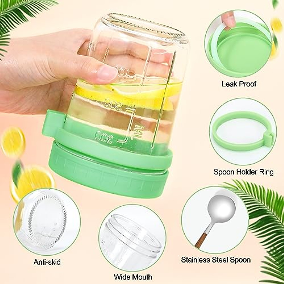 Tekuve 6 Pack Overnight Oats Containers with Lids and Spoon, Glass 16 oz Mason Jars with Airtight Lid for Overnight Oats Meal Prep