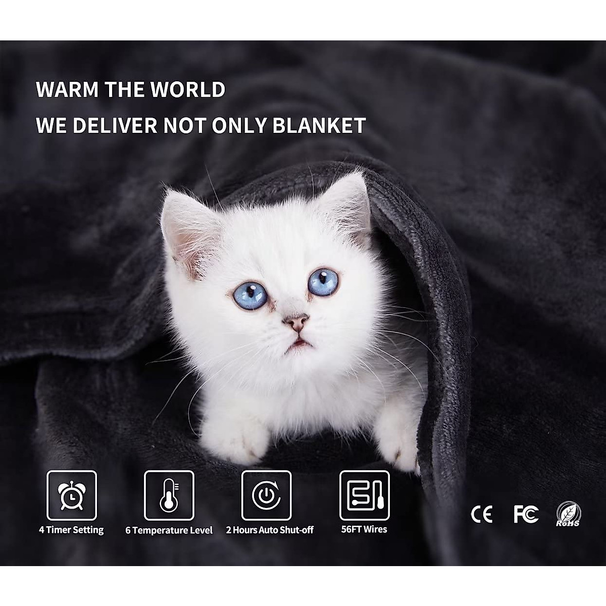 JY Fit All Heated Throw Blanket-Soft Velvet Christmas Throw Blanket,6 Heat Settings 50x60inches Cozy Throw Blanket,4 Time Settings,2 Hours Timer Auto Shut Off,Washable (Grey Throw Blanket)