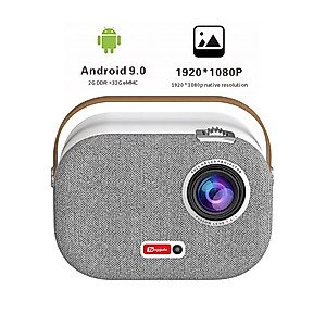 Tanggula Y1 Portable LED Projector + TV Box 2 in 1, Smart Android 9.0 Real Full HD 1080P, 2GB RAM + 32 ROM, Smooth Operating System and Dual Band 2.4G + 5.0G WiFi Bluetooth, Wireless QWERTY Keyboard
