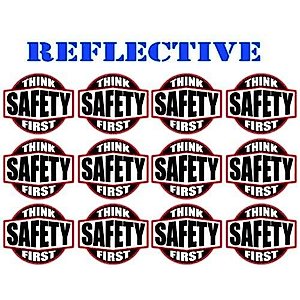 12 Pack Reflective Think Safety First Hard Hat Stickers | Motorcycle | Welding Biker Helmet Decals | Laborer | Foreman | Welder, Lineman, Construction Vinyl Decal