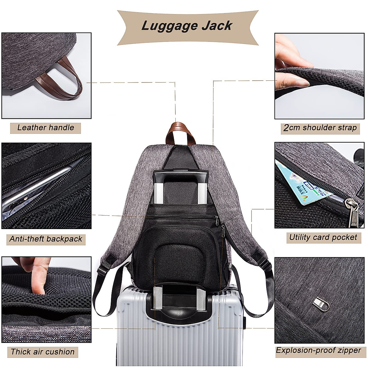 Seekvigor Laptop Backpack for Men Woman,Casual College Backpack with USB Charging Port, 20L Waterproof Travel Backpack for 14 Inch Laptop,Grey