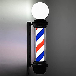FOPEAS Classic Barber Shop Swivel Light Barber Poles Outdoor,32" Hair Salon Sign Light Red Blue White Stripes Pole Light Wall Mount Light for Hair Salons, Barber Shops Waterproof and Energy Saving