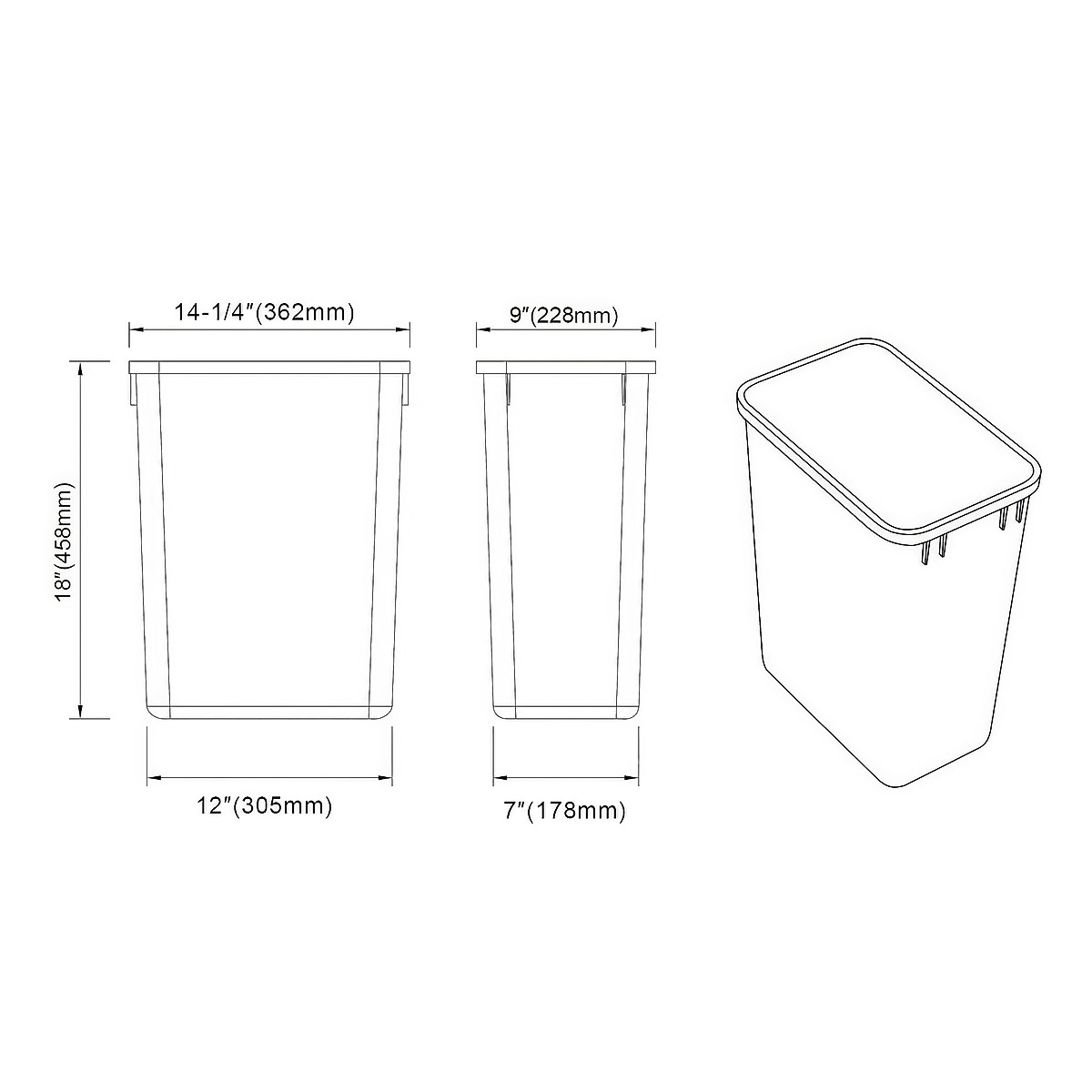 Dowell 35L Wastebasket Trash Container, 37Qt/9.2Gal, Plastic, Stackable, for Kitchen/Bathroom/Office, Fits Under Sink/Desk (Grey 4000 35 04)