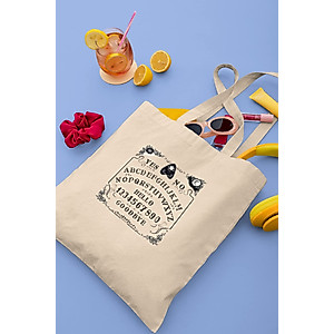 Pop Threads Ouija Board Seance Spirit Board Design Goth Gothic Black 15x15 inches Large Canvas Tote Bag