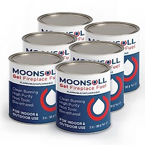 MoonSoll Gel Fuel Cans for Fire Bowl and Fireplace (6 x 13oz) Indoor/Outdoor use Fire Pit Tabletop, Gel Fuel Cans for Portable Fire Pit (6 Pack 368gr)