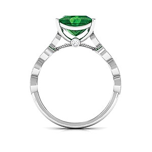 Rosec Jewels Certified Lab Grown Emerald 8mm Princess Cut Engagement Ring, AAAA Quality, Emerald Moissanite Side Stone Ring, 14K White Gold, Size:US 11.00