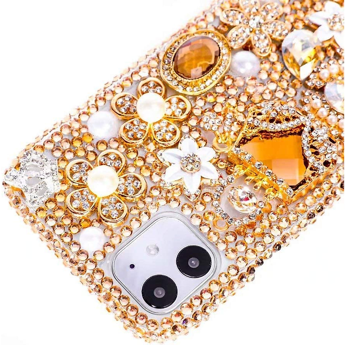 Threesee for Galaxy Note 10 Plus Bling Glitter Case,3D Cute Champagne Gold Diamond Women Girls Crystal Rhinestone Crown Handbag Bumper Clear Protective Phone Cover for Samsung Galaxy Note 10 Plus
