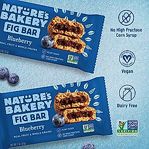 Nature’s Bakery Whole Wheat Fig Bars, Blueberry, Real Fruit, Vegan, Non-GMO, Snack bar, Twin packs- 12 count
