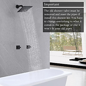 FSCEPIXI 2 Handles Shower Faucet Set with Stainless Steel Shower Head,Single Function Shower Trim Kit with Rough-in Valve,Matte Black