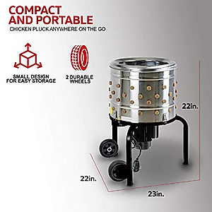 Kitchener Chicken Plucker De-Feather Remover Poultry and Fowl Food Processor Electric Stainless Steel Heavy Duty 1HP 120VAC 280RPM GFCI Connector 92 Soft Fingers 20" Drum Diameter