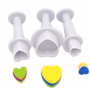 Gobaker Heart Shaped Plunger Cutter Molds Fondant Sugarcraft Cake Cupcake Toppers Decorating Tool DIY Mold, 3-Pack