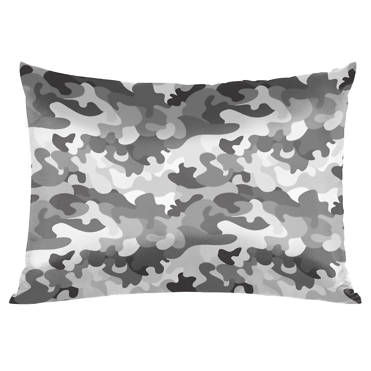 Satin Pillowcase for Hair and Skin Standard Size, Grey Camo Camouflage Military Silk Pillowcase Satin Pillow Cases with Envelope Closure Soft Cooling Pillow Covers Gift for Women Men, 20x26in