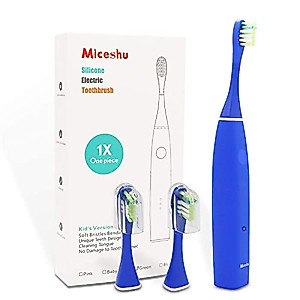 MICESHU Kids Electric Toothbrush, Rechargeable Sonic Toothbrush with 2 Brush Heads, Food Grade Silicone Sleeve & IPX7 Waterproof, for Children and Toddlers Age 3+, Soft
