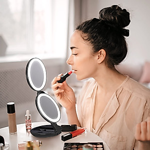KEDSUM Upgraded Rechargeable Travel Makeup Mirror with Light, 1X/10X Magnifying Mirror with Light, Compact Travel Mirror with LED Lighted, Double Sided Folding Vanity Mirror, Daylight, Portable