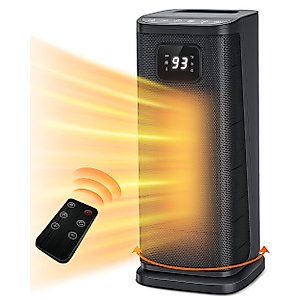 FHstars Space Heater for Indoor Use, 1s Fast Heating Electric Oscillating Portable Heaters with Thermostat, 1500W Ceramic PTC Room Heater with 4 Modes, 24H Timer, LED Display, Safe for Office Use…