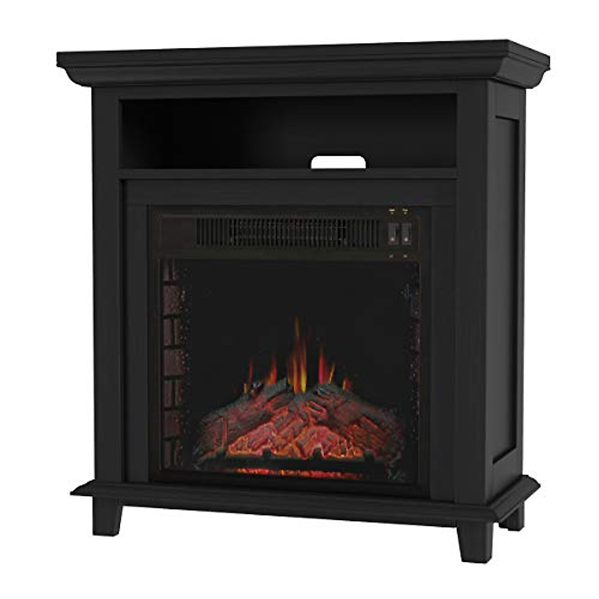 29-Inch Tall Electric Fireplace TV Stand – Freestanding Entertainment Console with Shelf, Faux Logs and LED Flames by Northwest (Black)