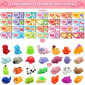 SURCVIO 28 Pack Valentines Day Gifts for Kids, Mochi Squishies Party Favor Set with Valentines Greeting Cards for Kids, Valentine's Day School Prize Party Favor, Classroom Exchange Gift Set