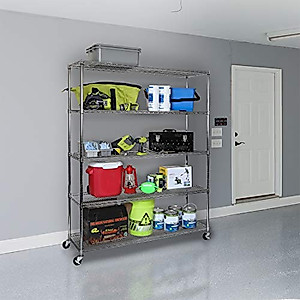 Seville Classics UltraDurable Commercial-Grade 5-Tier NSF-Certified Wire Shelving with Wheels, 60" W x 18" D, Plated Steel