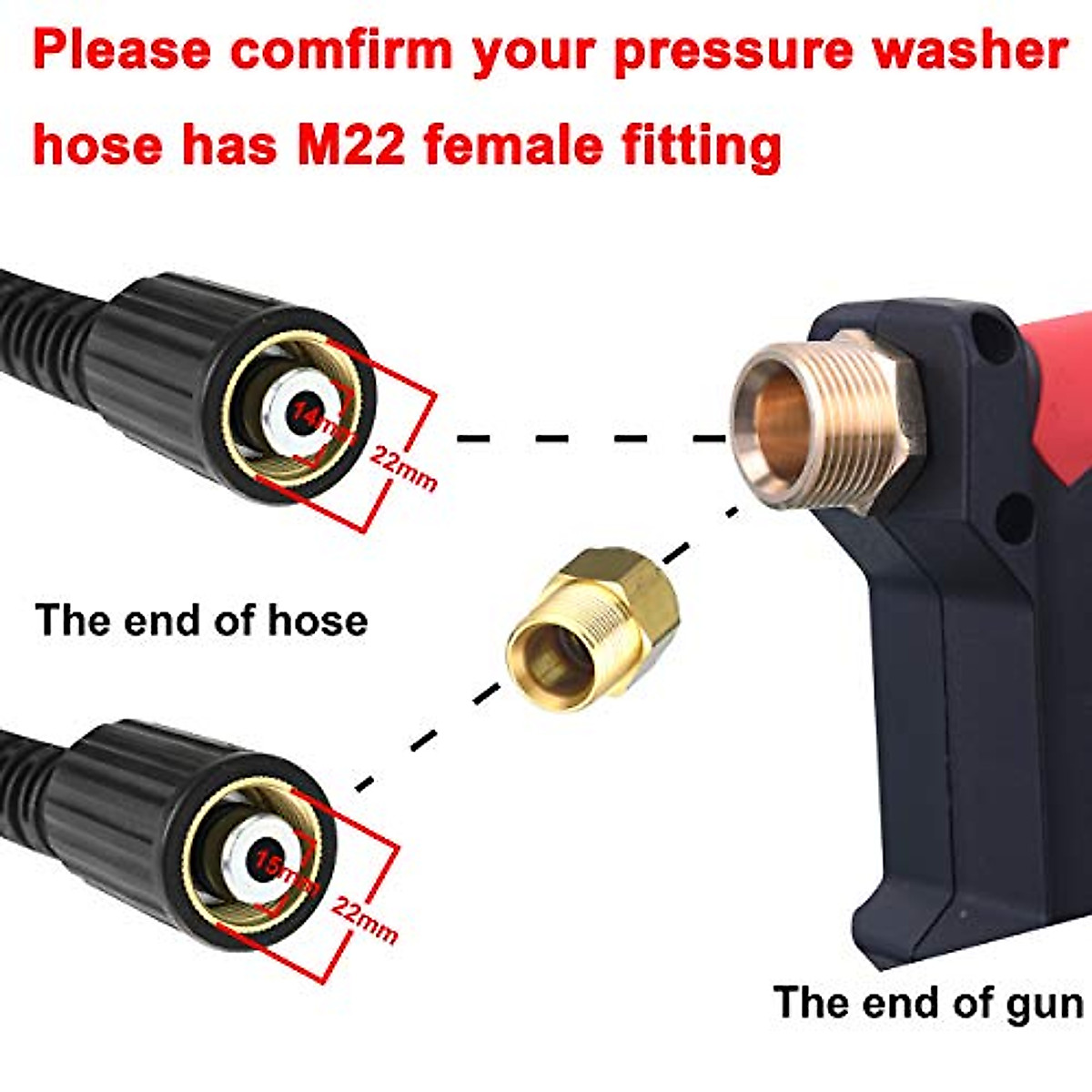 Tool Daily Pressure Washer Gun with Replacement Extension Wand, M22 14mm/15mm Fitting, 5 Power Washer Nozzle Tips with Holder, 4000PSI, 44 Inch