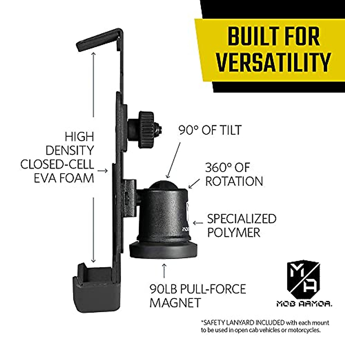 Mob Armor Mount Switch - Magnetic Phone Mount for Car - Universal Cell Phone Holder for Cars, Truck, Jeep, ATV, UTV, & Other Vehicle - Compatible with iPhone & Android Cellphone - Large, Black