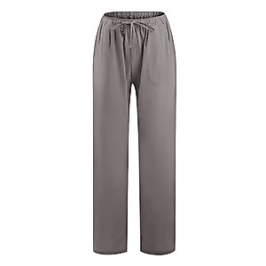 Capri Pants for Women Dressy Casual Summer Pants 2023 Cotton Linen Elastic Waist Drawstring Wide Leg Ankle Length Lounge Pant with Pockets