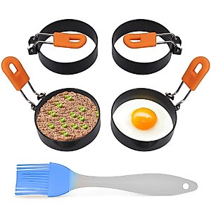 Colacoo Eggs Rings, 4 Pack Stainless Steel Egg Cooking Rings, Round Mold for English Muffins, Griddle Cooking Shaper for Breakfast, Pancake Mold for frying Eggs and Omelet with 4 Silicone Handle