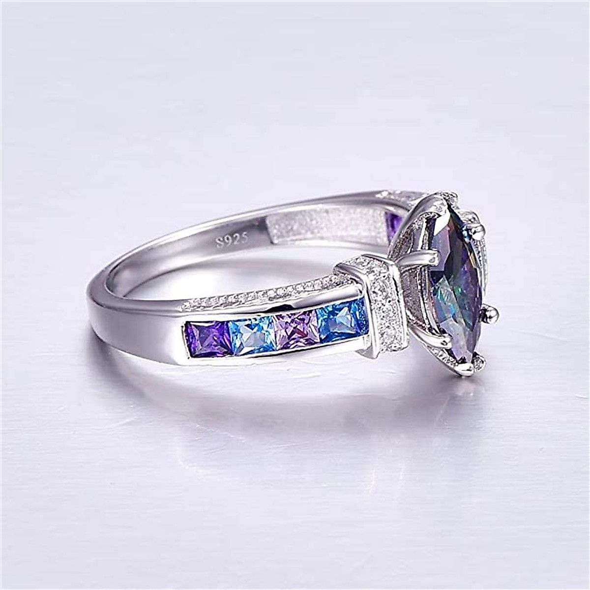 Women's Natural Rainbow Color Gemstone Ring 925 Sterling Silver Simulated Mystic Topaz Promise Ring for Her (8)