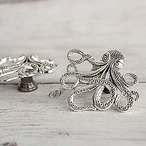 SET of 2 Antique Silver Octopus Drawer Knobs - Nautical Cabinet Knobs Octopus