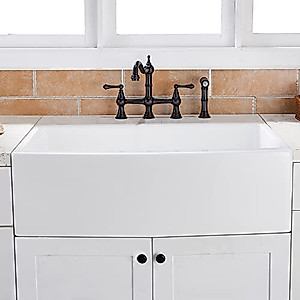 VAPSINT 33 Inch White Farmhouse Sink,Ceramic Apron Front Fireclay Sink Handcrafted Single Bowl Farmhouse Kitchen sink Undermount Porcelain Farm Sink